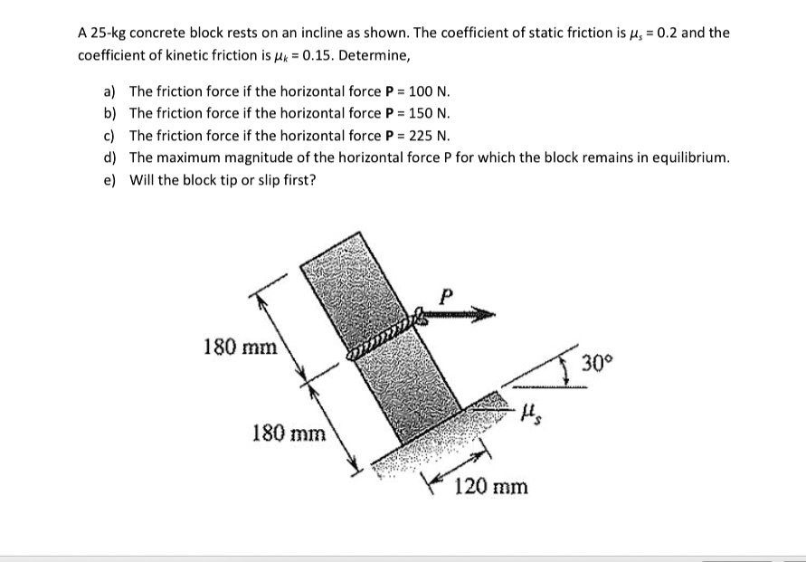 a 25 kg concrete block rests on an incline as shownthe coefficient of ...