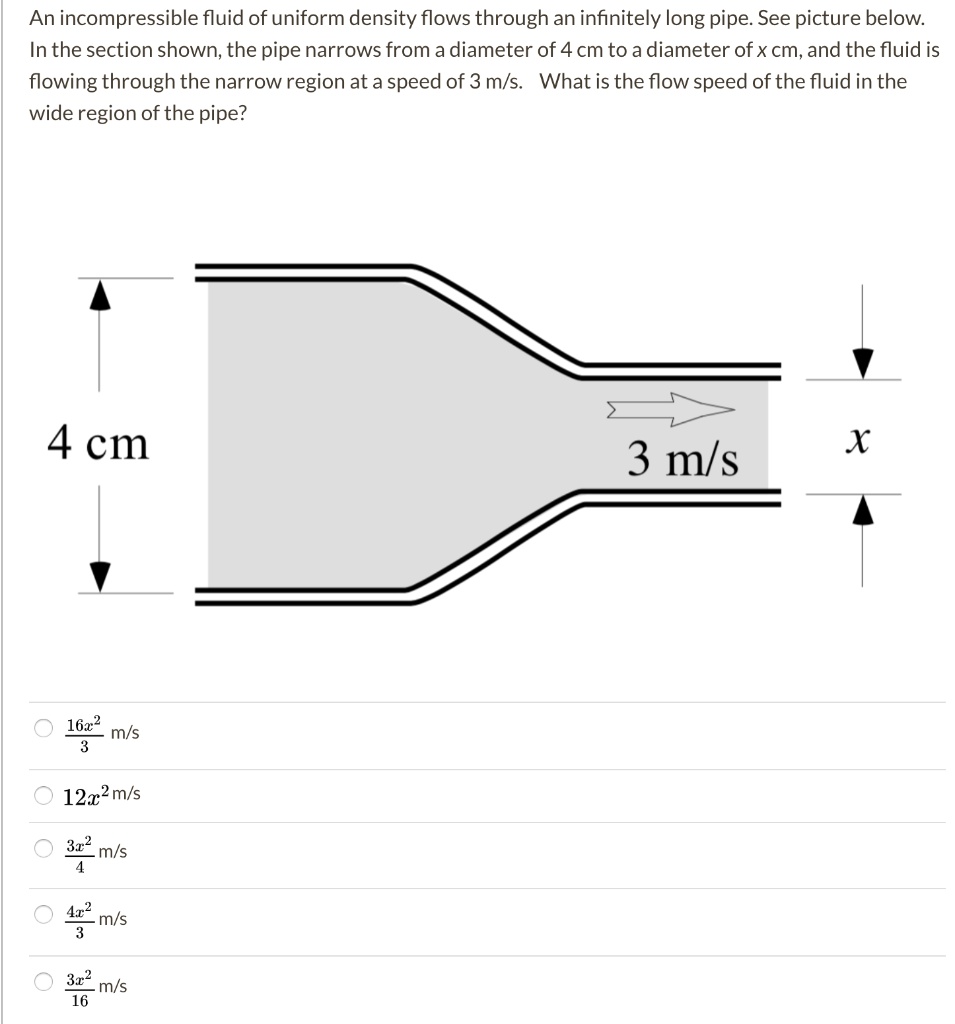 SOLVED: An incompressible fluid of uniform density flows through an ...