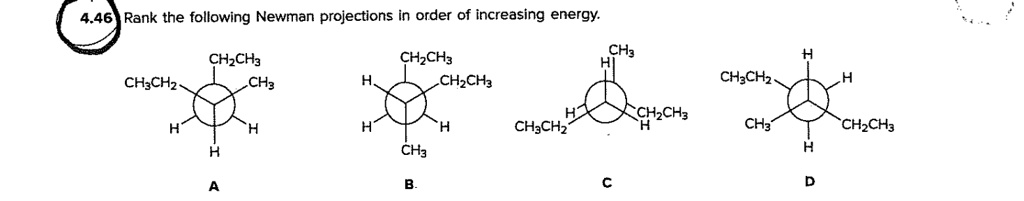 SOLVED: 4.46 Rank the following Newman projections in order of ...