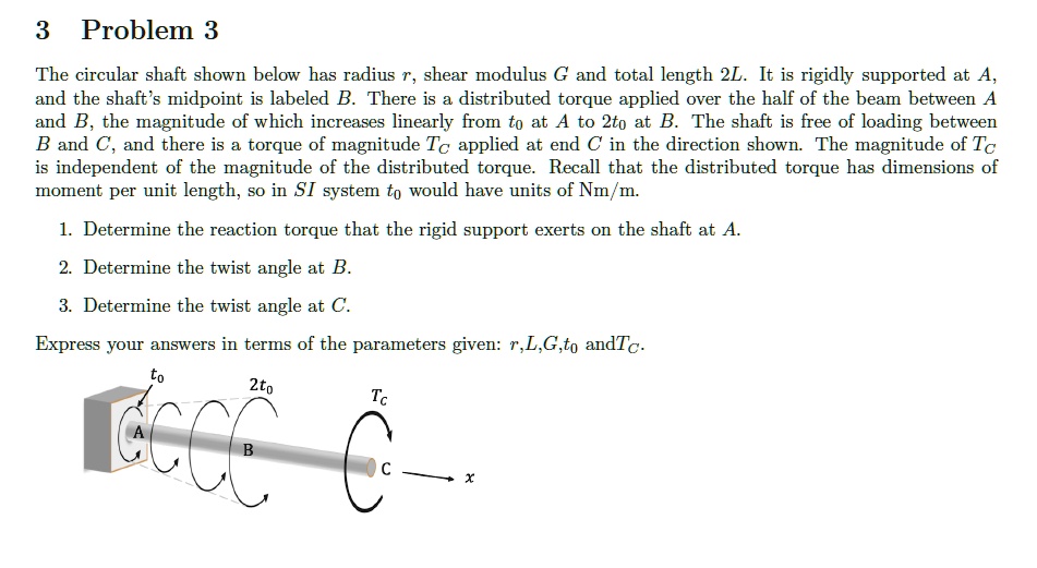 3 Problem 3 The circular shaft shown below has radius r, shear modulus ...