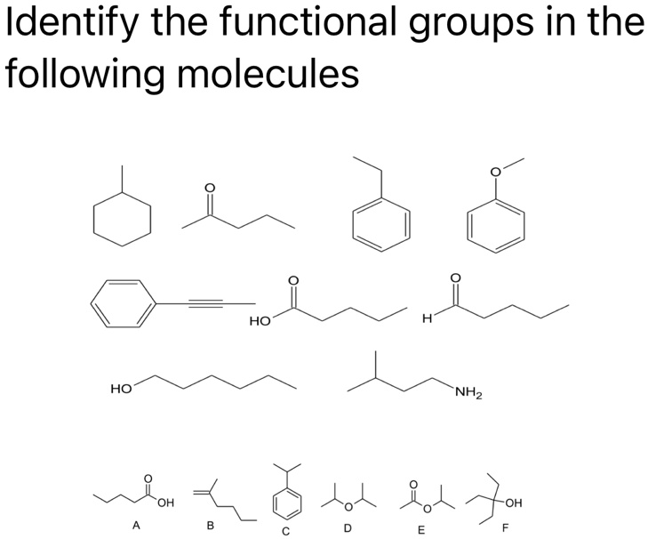 identify the functional groups in the following molecules identify the functional groups in the ...