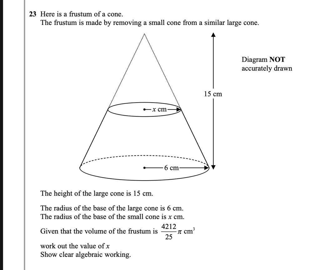 23 Here is a frustum of a cone. The frustum is made by removing a small ...