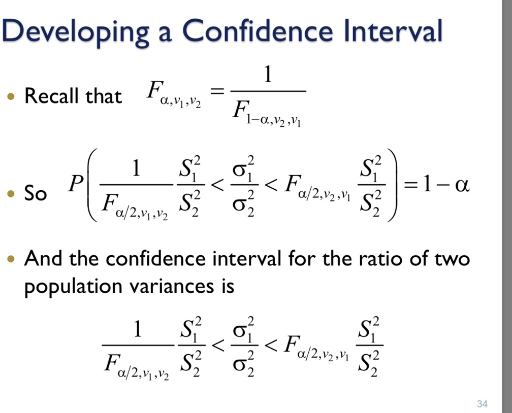 Developing a Confidence Interval Recall that Fas,Vz F,a,vz = 52. So P(F a/2,v2,V1) = 1 - 0. F a ...