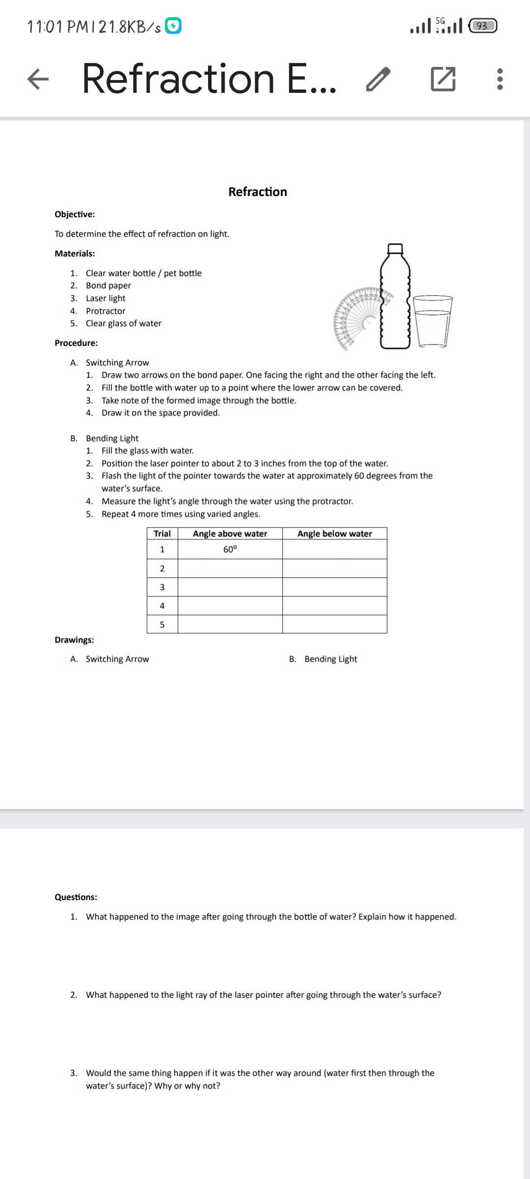 SOLVED: 11: 01 PM / 21.8 KB / s ← Refraction E... Refraction Objective ...