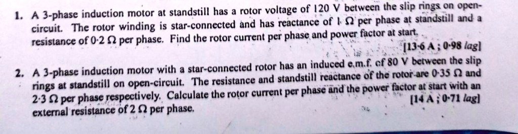induction motor at standstill has a rotor voltage of 20 v between the ...