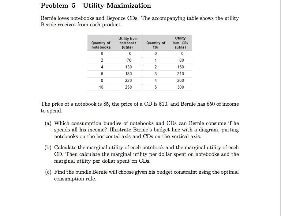 SOLVED: Problem 5 Utility Maximization Bernie loves notebooks and ...