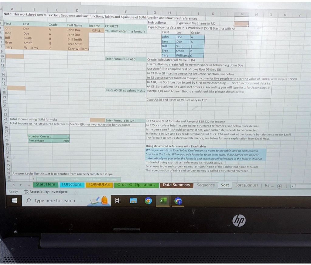 the text provided appears to be a screenshot of an excel worksheet with instructions and ...
