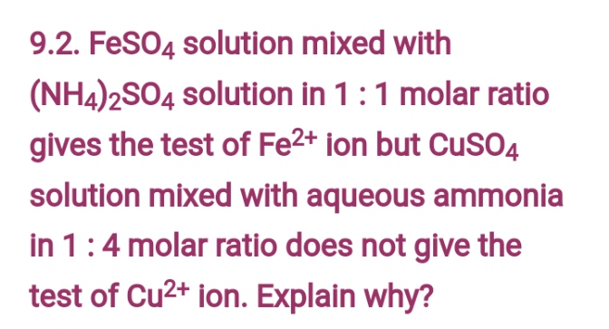 9.2. FeSO4 solution mixed with (NH4)2SO4 solution in 1: 1 molar ratio ...