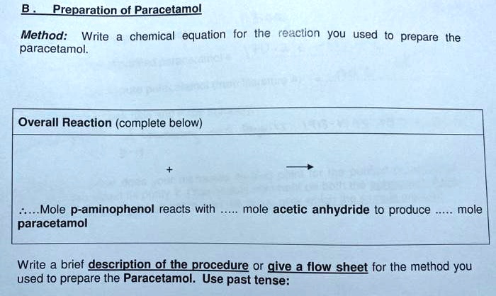 SOLVED:Preparation of Paracetamol Method: Write paracetamol: chemical ...
