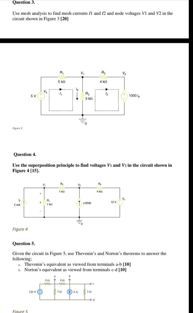 question 3 use mesh analysis lo find mesh currents and 2 and node voltages vi and v2 in the ...