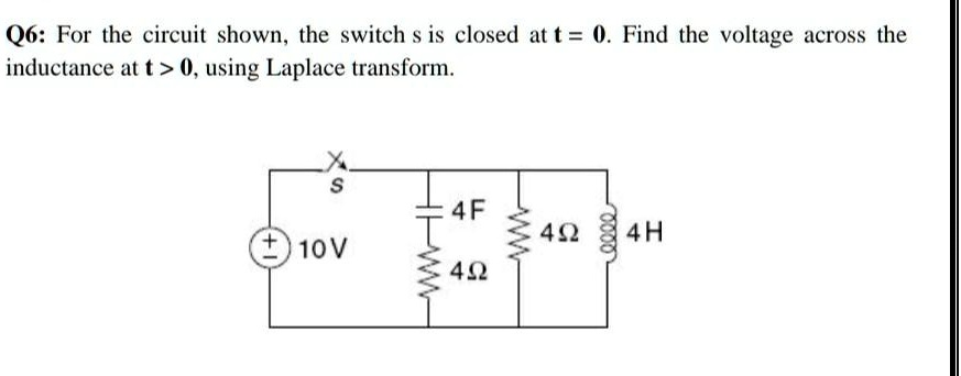 SOLVED: Q6: For the circuit shown, the switch is closed at t = 0. Find the voltage across the ...