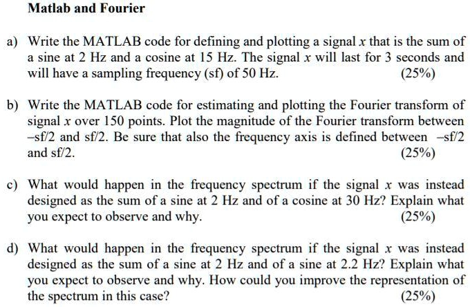 Solved Text Matlab And Fourier A Write The Matlab Code For Defining And Plotting A Signal X