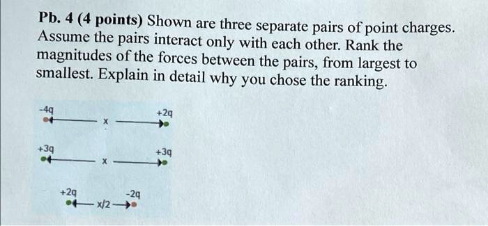Pb. (4 points) Shown are three separate pairs of "point charges Assume the pairs interact only ...