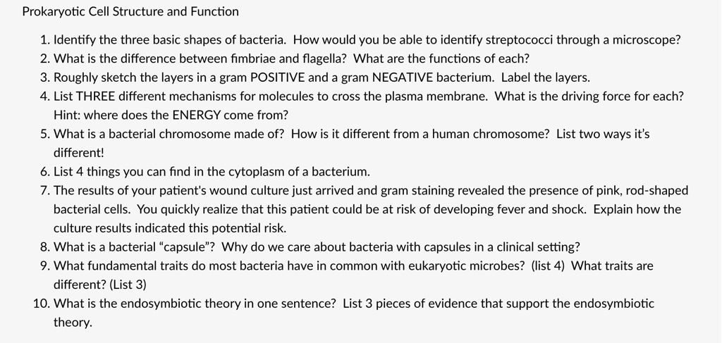 SOLVED: Prokaryotic Cell Structure and Function 1. Identify the three ...
