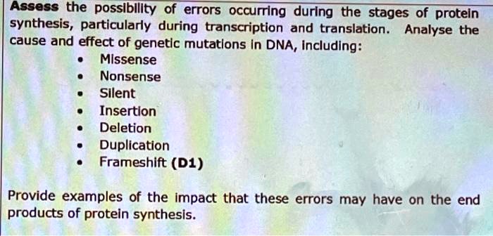 Assess the possibility of errors occurring during the stages of protein ...