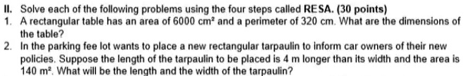 SOLVED: Solve ench of the following problems using Ihe four steps called RESA. (30 points) A ...