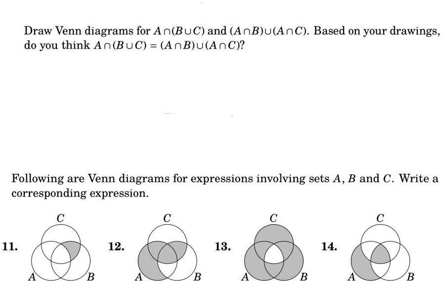 SOLVED: Draw Venn diagrams for An(BuC) and(AnB)u(AnC).Based on your ...