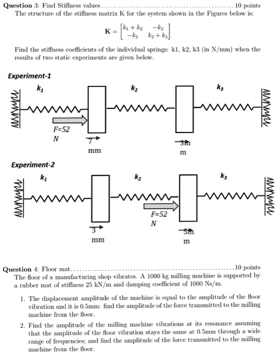 Question 3: Find Stiffness values 10 points The structure of the ...