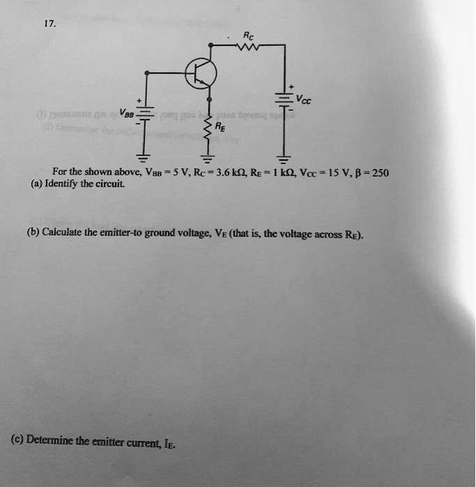VIDEO solution: For the circuit shown above, VBB = 5V, Rc = 3.6kÎ©, Ik = Vcc = 15V, Î² = 250. (a ...