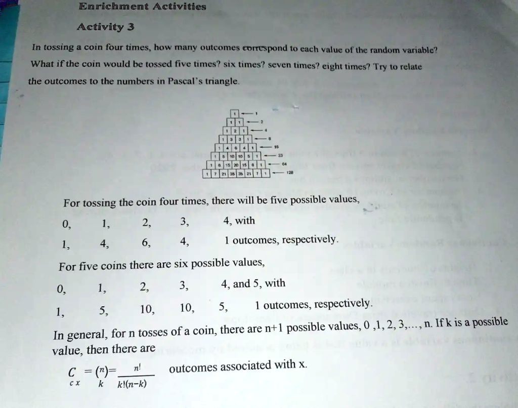 Enrichment Activities Activity 3 In tossing a coin four times, how many ...