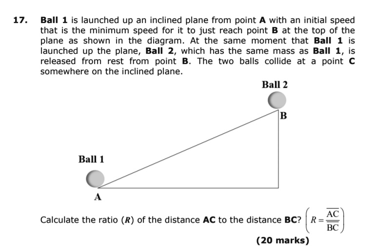 Ball 1 is launched up an inclined plane from point A with an...