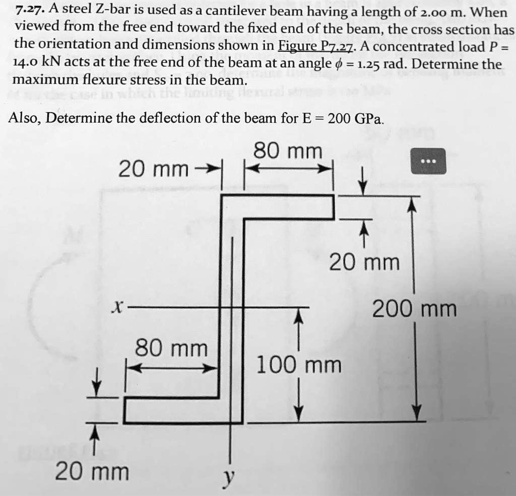 SOLVED: 7.27. A steel Z-bar is used as a cantilever beam having a length of 2.00 m. When viewed ...