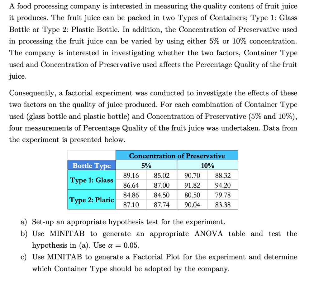 SOLVED: A food processing company is interested in measuring the quality content of fruit juice ...