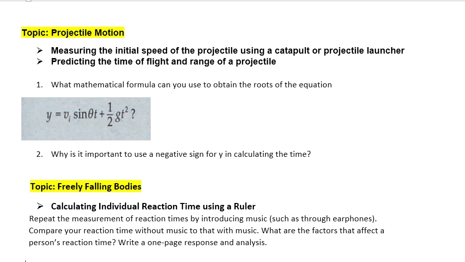 SOLVED: Topic: Projectile Motion Measuring the initial speed of the projectile using a catapult ...