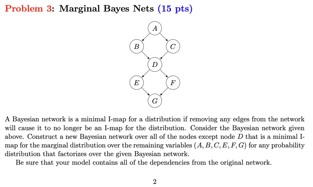 Problem 3: Marginal Bayes Nets (15 pts) A B C D E F G A Bayesian network is a minimal I-map for ...