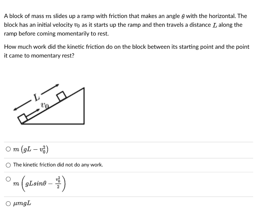 SOLVED: A block of mass m slides up a ramp with friction that makes an angle Î¸ with the ...
