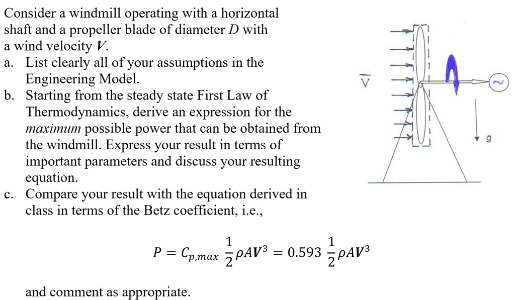 SOLVED: Consider a windmill operating with a horizontal shaft and a ...