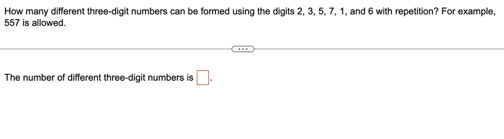 How many different three-digit numbers can be formed using the digits 2, 3, 5, 7, 1, and 6 with ...