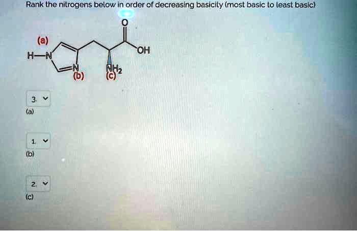 Rank the nitrogens below in order of decreasing basicity...