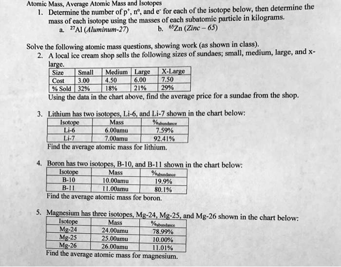 [GET ANSWER] atomic mass average atomic mass and isotopes for each of ...