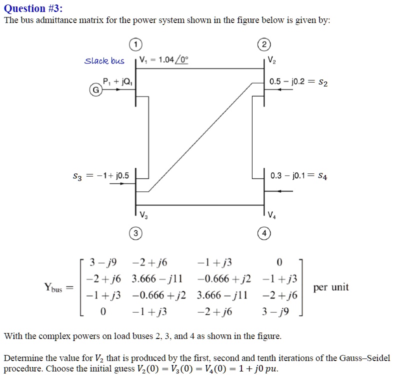 SOLVED: Question #3: The bus admittance matrix for the power system shown in the figure below is ...
