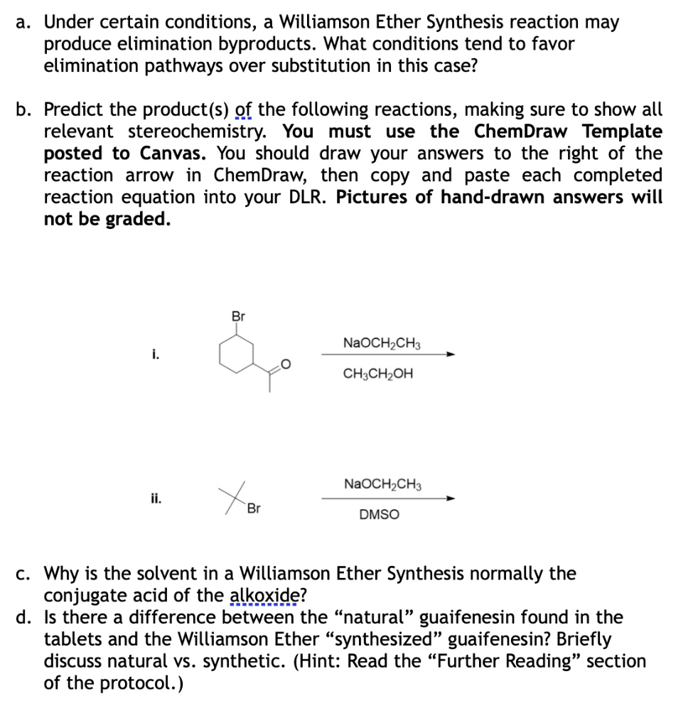 SOLVED: a. Under certain conditions, a Williamson Ether Synthesis ...