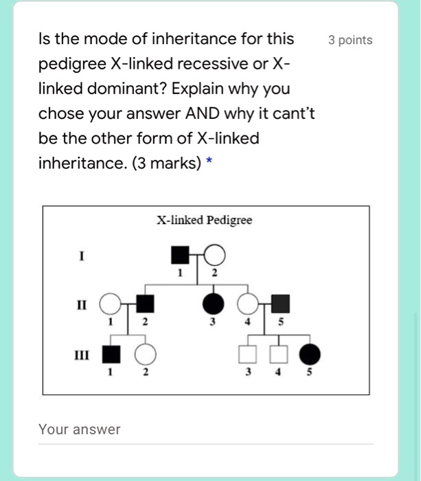 Solved Is The Mode Of Inheritance For This 3 Points Pedigree X Linked