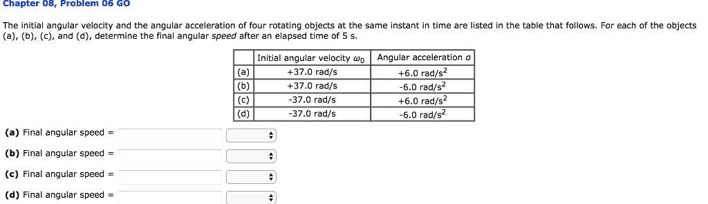SOLVED: Chapter 08, Problem 06 GO The initial angular velocity and the ... SOLVED: Chapter 08, Problem 06 GO The initial angular velocity and the ...