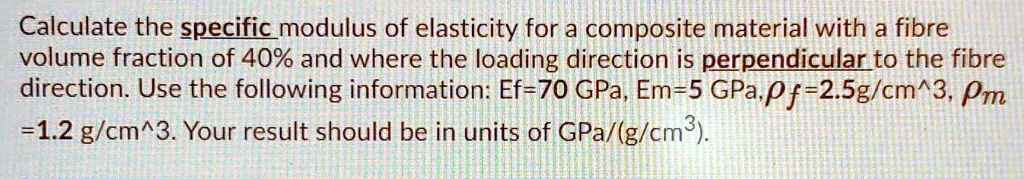 SOLVED: Calculate the specific modulus of elasticity for a composite material with a fiber ...