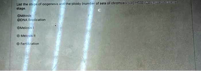 SOLVED: List the steps of oogenesis and the ploidy (number of sets of ...