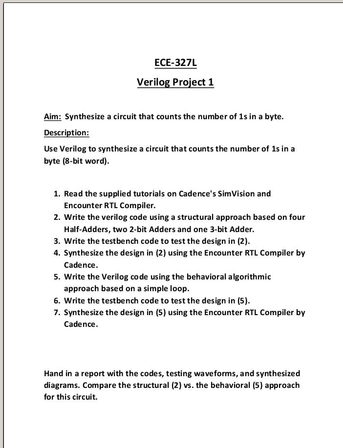 Please Type The Code On Verilog Ece 327l Verilog Project 1 Aim Synthesize Circuit That Counts