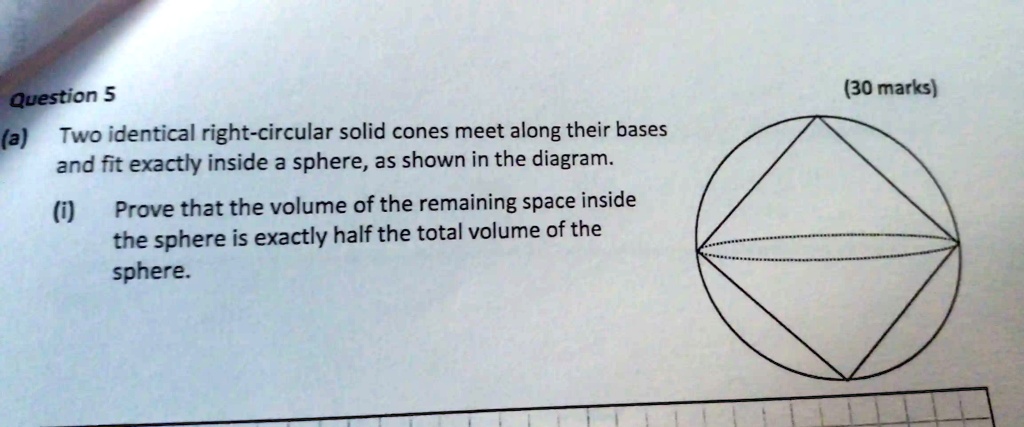 Question 5 (a) Two identical right-circular solid cones meet along ...