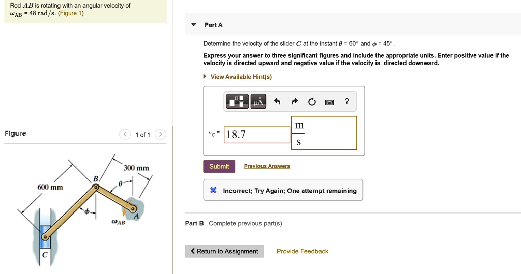 SOLVED: Rod AB is rotating with an angular velocity of Ï‰AB = 48 rad/s ...