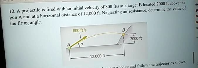 10. A projectile is fired with an initial velocity of 800 ft/s at a target B located 2000 ft ...