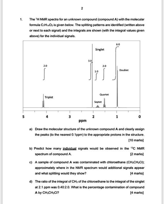 SOLVED:The 'H NMR spectra for an unknown compound compound A) with the molecular tormula C H ...