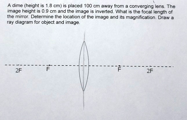 SOLVED: A dime (height is 8 cm) is placed 100 cm away from a converging ...