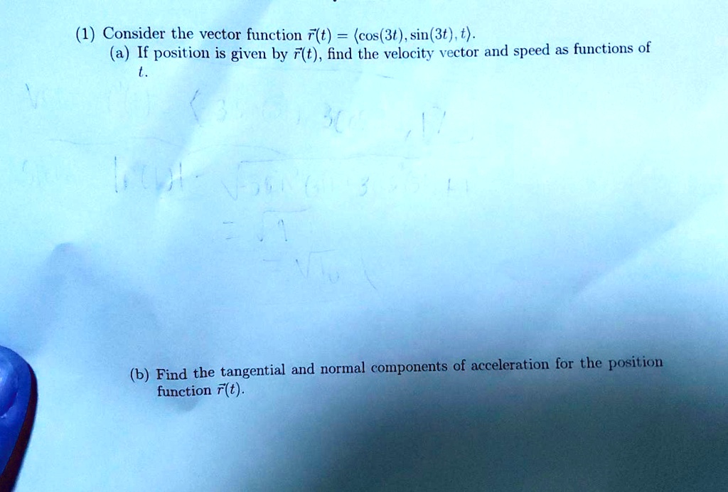 SOLVED: Consider the vector function r(t) = (cos(3t), sin(3t)). (a) If position is given by r(t ...