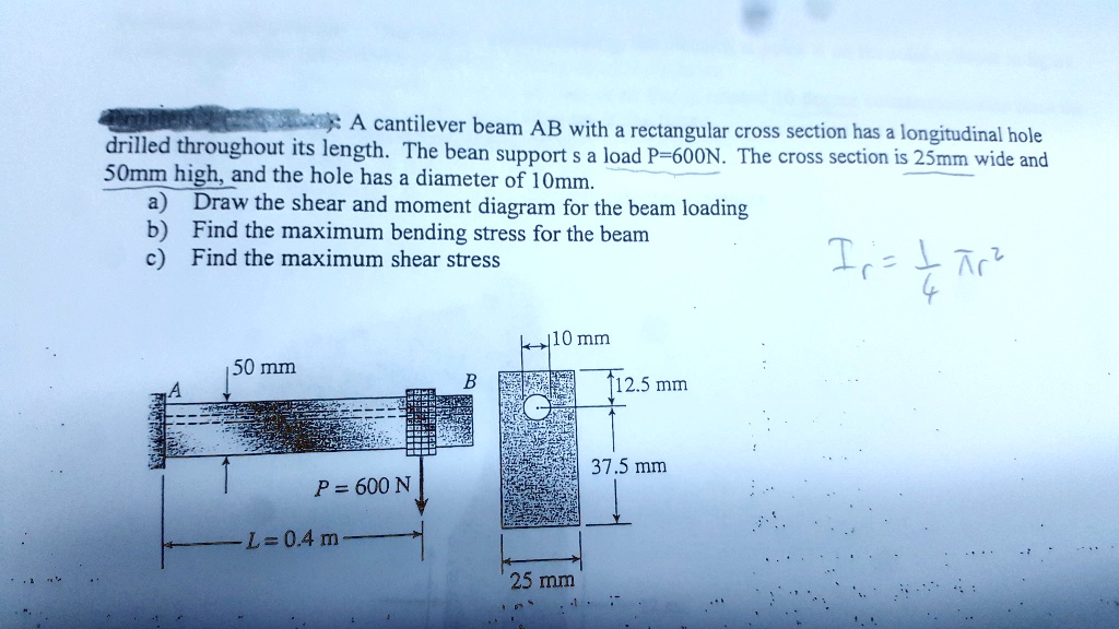 SOLVED: A cantilever beam AB with a rectangular cross section has a longitudinal hole 50 mm high ...