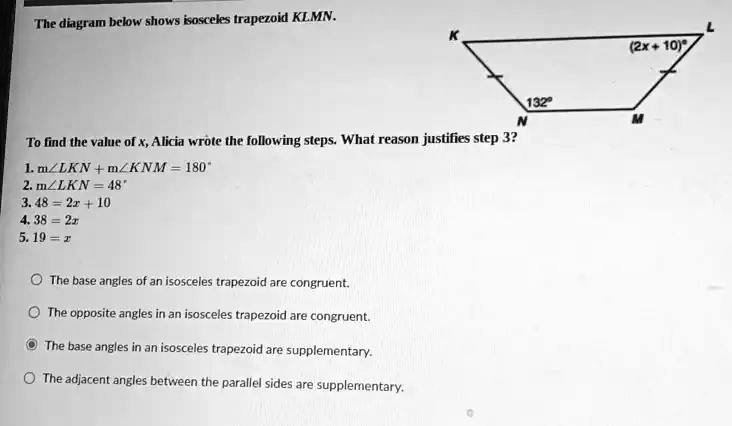 SOLVED: The diagram belw shows isosceks trapezoid KLMN: (2* + 101" To find the value Of X ...