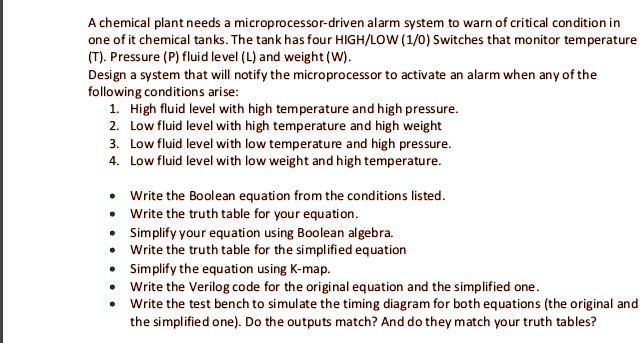 SOLVED: A chemical plant needs a microprocessor-driven alarm system to ...